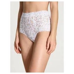 High-Waist-Slip Calida "Natural Comfort Lace", Damen, Gr. L (48/50), wei&szlig;, Spitze, Obermaterial: 86% Polyamid, 14% Elasthan, unifarben, normal, Unterhosen, weiche, verspielte Spitze, elastisch, extrabreiter Bund, bequem