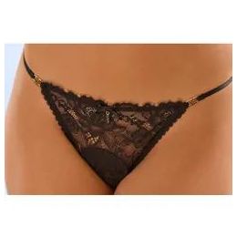 Tanga Lascana "Samara", Damen, Gr. 44/46, schwarz, Spitze, Obermaterial: 90% Polyamid, 10% Elasthan, Unterhosen Tanga, mit feiner Satinschleife und extravaganten Strassaccessoires