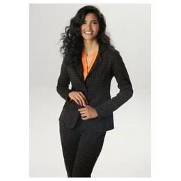 Kurzblazer Aniston SELECTED, Damen, Gr. 36, orange (schwarz, orange), Jersey, Obermaterial: 65% Polyester, 30% Viskose, 5% Elasthan, Jacquardmuster, gemustert, figurbetont h&uuml;ftlang, Blazer Kurzblazer, mit kleinen Quadraten