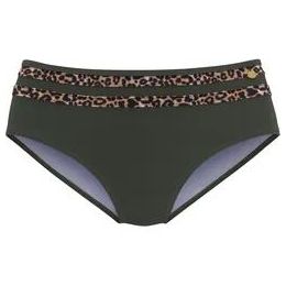 Highwaist-Bikini-Hose Lascana "Adelin", Damen, Gr. 38, N-Gr, gr&uuml;n (oliv, leo), Elasthan, Recycling-Polyamid, unifarben, Badehosen, mit bedruckten Eins&auml;tzen