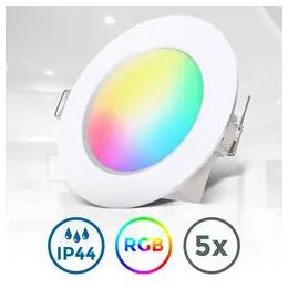 B.K.LICHT LED Einbauleuchte "5er Set Bad Einbaustrahler, IP44, RGB Einbauspots, mit Fernbedienung", wei&szlig;, 5, &Oslash; 9,2cm H: 4,5cm, 5 Stk., Leuchten, Buntes RGB Licht, 450Lm, 4,8W, Wei&szlig;, LED Einbaustrahler LED Deckeneinbaustrahler