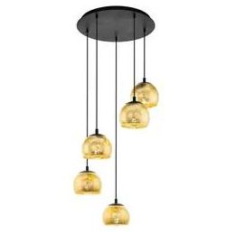 Eglo H&auml;ngeleuchte "ALBARACCIN Pendellampe, IP20, E27, Stahl, Glas, Esstischlampe, Lampe", gold (schwarz goldfarben), 5, &Oslash; 58,5cm H: 150cm, 1 Stk., Leuchten, H&auml;ngelampe f&uuml;r Esszimmer, K&uuml;che oder Wohnzimmer, H&auml;ngeleuchte