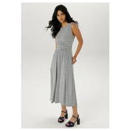 Sommerkleid Aniston SELECTED, Damen, Gr. 38, N-Gr, blau (marine, sanftes wei&szlig;), Jersey, Obermaterial: 95% Viskose, 5% Elasthan, bedruckt, gemustert, figurumspielend wadenlang, Rundhals, Kleider Sommerkleid, mit zwei praktischen Eingrifftaschen, Topseller