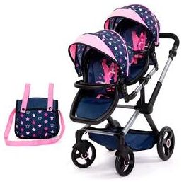 Puppen-Zwillingsbuggy BAYER "Xeo Twin blau/pink", blau (blau, pink), Puppenwagen, KinderB:35cm H:76,5cm T:80cm, Kunststoff, Metall, Stoff, mit Wickeltasche, B:35cm H:76,5cm T:80cm