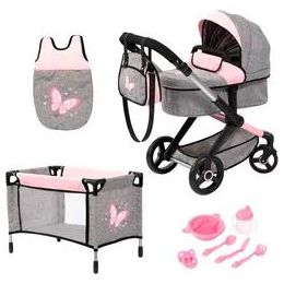 Kombi-Puppenwagen BAYER "Xeo Mega, grau/rosa", grau (grau, rosa), Puppenwagen, KinderB:37cm H:73cm T:68cm, Kunststoff, Metall, Stoff, B:37cm H:73cm T:68cm