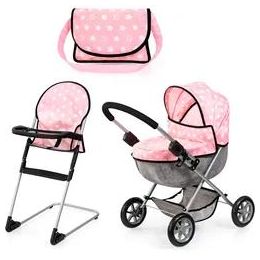 BAYER DESIGN Puppenwagen BAYER "Cosy Set, rosa", rosa, Puppenwagen, KinderB:66cm H:37cm T:60cm, Kunststoff, Metall, Stoff, mit Puppenhochstuhl und Wickeltasche, B:66cm H:37cm T:60cm