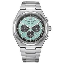 Chronograph Citizen, silber (titansilberfarben, gr&uuml;n), Armbanduhren, Damen, Chronograph, Armbanduhr, Herren, Titan, Eco-Drive, Solar, Stoppfunktion, Saphirglas