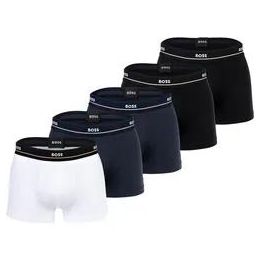 Boxershorts BOSS "Boxershort Trunk 5P Essential 5er Pack", Herren, Gr. M, bunt (schwarz, wei&szlig;, blau), Obermaterial: 95% Baumwolle CO. 5% Elasthan EL., Unterhosen