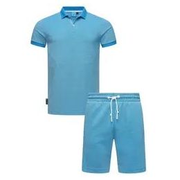 Poloshirt Ragwear "Set Porpi", Herren, Gr. XXXL (58), blau (hellblau), Material: 50% Baumwolle, 50% Polyester, bequem knieumspielend, tiefer V-Ausschnitt, eng, Shirts, Modisches Herren Set aus Hemd und kurzer Hose