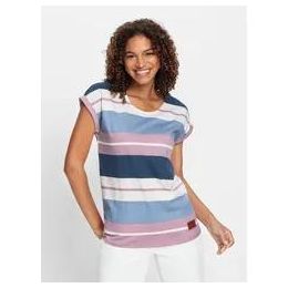 Print-Shirt Casual Looks "Print-Shirt", Damen, Gr. 38, bunt (mauve, dunkelblau, geringelt), 100% Baumwolle, gemustert, gestreift, Rundhals, Shirts