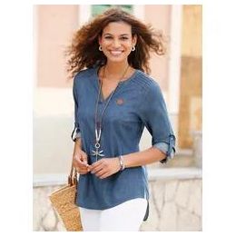 Longbluse Casual Looks, Damen, Gr. 40, blau (blau, bleached), 100% Baumwolle, unifarben, Rundhals, Blusen Longbluse