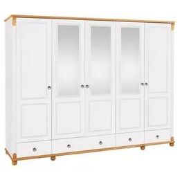 Kleiderschrank OTTO HOME "Tessin", wei&szlig; (wei&szlig;, honig), B:245cm H:191cm T:59cm, Massivholz, Schr&auml;nke, Kleiderschrank, Breite 245 cm, Kiefer massiv, mit Spiegel
