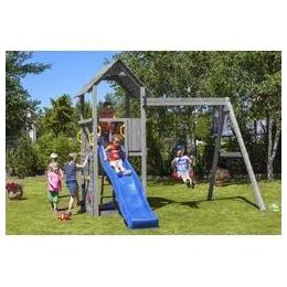 Spielturm Fungoo "CAROL 2 GREY", grau (blau), Spielt&uuml;rme, KinderB:285cm H:282cm T:391cm, Holz, Metall, Polyethylen, mit Schaukel & Rutsche, Kletterwand, B:285cm H:282cm T:391cm