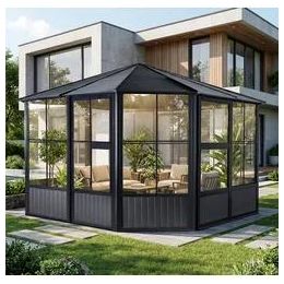Pavillon Sojag "Charleston 12x12", grau (anthrazit), B/H/T: 384cm x 280cm x 384cm, Pavillons, Wintergarten, BxT: 384x384 cm
