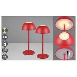 Trio LED Au&szlig;en-Tischleuchte REALITY LEUCHTEN "RICARDO Tischleuchte 2er-Set", rot, H:30cm &Oslash;:13,5cm, Leuchten, 2er Set Outdoor Akku Tischlampe Pilzdesign USB-C 4-fach Touch Dimmer