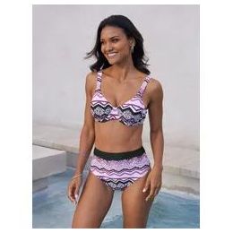 B&uuml;gel-Bikini-Top feel good, Damen, Gr. 46, Cup C, lila (violett, schwarz, bedruckt), Elasthan, Polyamid, Bikini-Oberteile