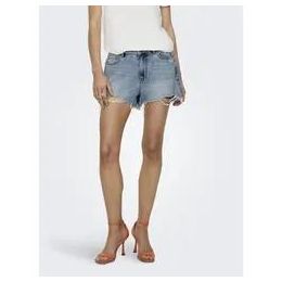 Jeanshotpants Only "ONLPACY HW DNM SHORTS NOOS", Damen, Gr. S (36), N-Gr, blau (light blau denim), Denim/Jeans, Obermaterial: 100% Baumwolle, Destroyed-Effekte, slim fit kurz, Jeans, mit Destroyed Effekt