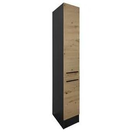 Vorratsschrank BASIC BY BALCULINA "Jazz 30er Vorratsschrank, K&uuml;chenschrank BxHxT 30x211x57 cm", schwarz (artisan eiche, anthrazit), B:30cm H:211cm T:57cm, Holzwerkstoff, Schr&auml;nke, Vorratsschrank, Vorratsschrank mit 1 T&uuml;r, 1 Auszug und 2 Einlegeb&ouml;den