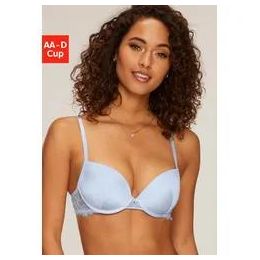 Push-up-BH Lascana "Alana", Damen, Gr. 80, Cup C, blau (hellblau), Spitze, Obermaterial: 41% Seide, 33% Polyester, 20% Polyamid, 6% Elasthan, BHs Push-up-BH, mit hohem Seidenanteil und edler Spitze, Dessous