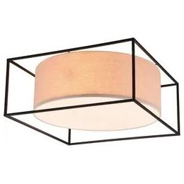 Trio LEUCHTEN Deckenleuchte "ROSS, 3-flammige Deckenlampe mit Stoffschirm 50x50 cm H&ouml;he 22 cm", schwarz (schwarz matt beige), 3, H: 22,5cm, 1 Stk., Leuchten, Deckenlampe exkl 3x E27 max 25W Metall schwarz Stoffschirm beige, Deckenleuchte