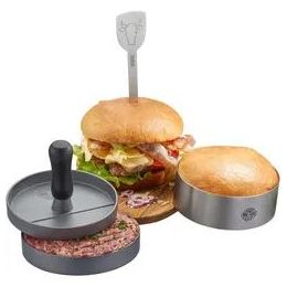 Burgerpresse Gefu "BBQ", silber, B:3,3cm L:19cm T:0,2cm, Aluminium, Edelstahl, Kunststoff, K&uuml;chenpressen, hochwertiges Edelstahl-Set f&uuml;r perfekte Burger, einfach zu handhaben.