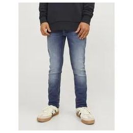 Jack & Jones Slim-fit-Jeans JACK & JONES JUNIOR "JJIGLENN JJORIGINAL MF 001 I.K NOOS JNR", Jungen, Gr. 158, N-Gr, blau (blau denim), Denim/Jeans, Obermaterial: 79% Baumwolle, 20% Polyester, 1% Elasthan, Abriebeffekte, slim fit kn&ouml;chellang, Jeans Slim-fit-Jeans