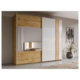 Kleiderschrank Home Affaire "Fabella mit Spiegel, 8 Einlegeb&ouml;den und 2 Kleiderstange", wei&szlig; (wei&szlig;, natur), B:200cm H:218,1cm T:66,6cm, Melamin, Schr&auml;nke, Kleiderschrank, Garderobe mit 2 Schwebet&uuml;ren und Spiegel, BxHxT 200x218x66,5 cm
