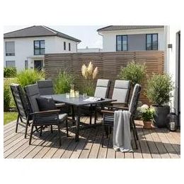 Garten-Essgruppe Konifera "Edessa Komfort", grau, Polyester, verstellbare R&uuml;ckenlehne, Aluminium, Sitzm&ouml;bel-Sets, Tischplatte aus Alu-Lamellen,Armlehne mit Seilgeflecht&Noonwood-Latten, Topseller