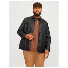 Jack & Jones PlusSize Lederimitatjacke "JJEDYLAN CLEAN PU JACKET NOOS PLS", Herren, Gr. 4XL, schwarz, Web, Obermaterial: 88% Polyester, 9% Baumwolle, 3% Viskose, JACK & JONES PLUSSIZE, unifarben, regular fit taillenbedeckt, ohne Ausschnitt, B&uuml;ndchen, Jacken, in Leder Optik