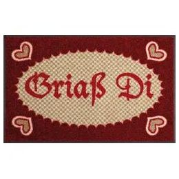 Fu&szlig;matte "Gria&szlig; di" Gr. 2, rot (rot, beige), B:50cm H:9mm L:75cm, Kunstfaser, wash+dry BY KLEEN-TEX, Teppiche, Fu&szlig;matte, Schmutzfangmatte, mit Spruch, In- und Outdoor geeignet, waschbar