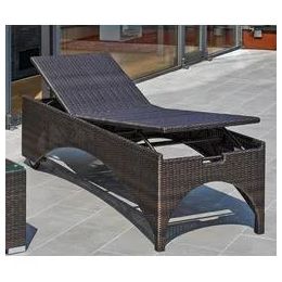Gartenliege Destiny "BOLIVAR", braun (bronze), Obermaterial: 100% Polyester. F&uuml;llung: 100% Polyurethan, Gartenliegen, Gartenliege, Polyrattan, mit Rollen, 200x71x55cm, verstellbar, ohne Auflage