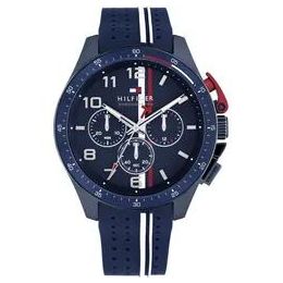 Chronograph Tommy Hilfiger "BANK", blau (dunkelblau), Armbanduhren, Herren, Chronograph, Quarzuhr, Armbanduhr, Herrenuhr, Silikonarmband, analog, Stoppfunktion