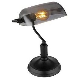 Globo LIGHTING Schreibtischlampe "ANTIQUE", schwarz (schwarz matt rauchglas), 1, 1 Stk., Leuchten, Klassische Schreibtischleuchte, Antik-look Tischleuchte, Bankerlamp, Schreibtischlampe