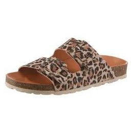 Pantolette VERBENAS "Randell Leopardo", Damen, Gr. 38, braun (leo), Leder, Schuhe Pantolette, Sommerschuh, Schlappen, Hausschuh mit Softfu&szlig;bett