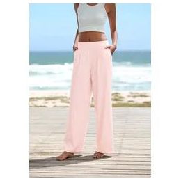 H.I.S. Palazzohose H.I.S, Damen, Gr. 48/50, N-Gr, rosa, Obermaterial: 90% Polyester, 10% Elasthan, Basic, bequem lang, Hosen Palazzohose, mit weitem Bein und kleinen Falten am B&uuml;ndchen, Loungewear