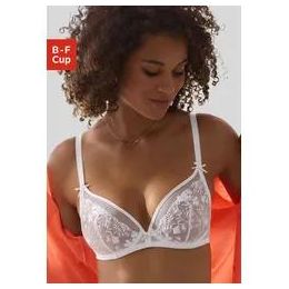 B&uuml;gel-BH Lascana, Damen, Gr. 90, Cup E, wei&szlig;, Mesh, Obermaterial: 66% Polyamid, 32% Polyester, 2% Elasthan, BHs B&uuml;gel-BH, mit zarter Blumenstickerei und filigranen Accessoires, sexy Dessous