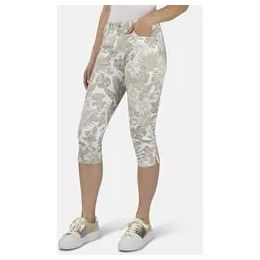 7/8-Hose STOOKER WOMEN "Tahiti Print Capri Slim Fit", Damen, Gr. 38, L&auml;nge 21, beige (soft sand botanic), Twill, 70% Viskose, 26% Polyamid, 4% Elasthan, eng 7/8-L&auml;nge, Hosen 7/8-Hose, Capri Slim Fit Casual Clean Wash f&uuml;r Damen