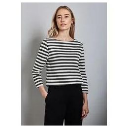 3/4-Arm-Shirt Street One, Damen, Gr. 34, schwarz, Web, 100% Baumwolle, gestreift, normal normal, U-Boot-Ausschnitt, abgesteppt, Shirts 3/4-Arm-Shirt, aus reiner Baumwolle