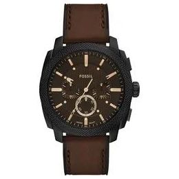 Chronograph Fossil "Machine", schwarz (braun, schwarz), Armbanduhren, Herren, Chronograph, Quarzuhr, Armbanduhr, Herrenuhr, Lederarmband, analog