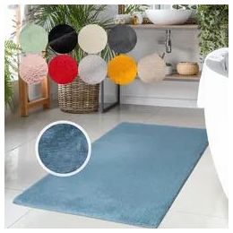 Badematte Carpet City "Topia Mats, Badteppich uni", blau, H:14mm, Polyester, Badematten, Badematte, Hochflor, Kaninchen Haptik, Polyester, Badezimmerteppich, waschbar