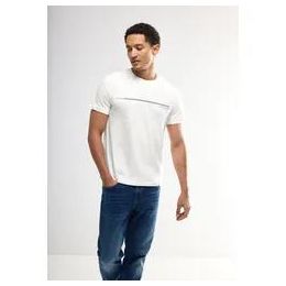 T-Shirt Street One MEN, Herren, Gr. L (42), wei&szlig; (hellwei&szlig;), Web, 100% Baumwolle, bedruckt, gerade normal, Rundhals, B&uuml;ndchen, Shirts T-Shirt, aus reiner Baumwolle