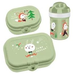 Lunchbox Koziol "HOP ON TO GO", gr&uuml;n (pistachio), B:7,4cm H:23,4cm, Lebensmittelaufbewahrungsbeh&auml;lter, Lunchbox, 3-teiliges Set, mit handlicher Trinkflasche, mit Clipverschluss