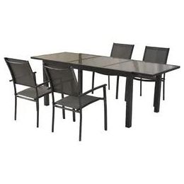 Garten-Essgruppe Merxx "&raquo;Milano&laquo;", grau (grau, grau, graphit), Auszugsplatte, ausziehbar, Aluminium, Kunststoff, Sitzm&ouml;bel-Sets, Sessel stapelbar, Tisch ausziehbar