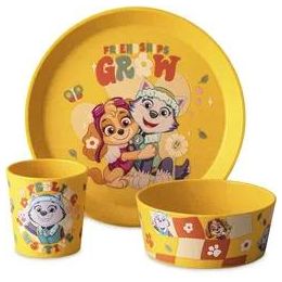 Kindergeschirr-Set Koziol "Kleiner Teller + Schale + Becher CONNECT GROW PAW PATROL", gelb (organic gelb paw patrol), 3 Stk., Kunststoff, Geschirr-Sets, 100% melaminfrei & recycelbar, CO2 neutral in Deutschland produziert