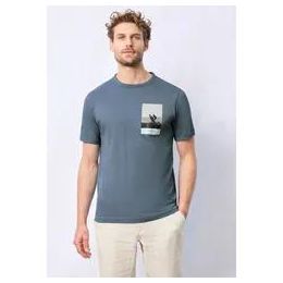T-Shirt Street One MEN, Damen, Gr. 3XL, blau (dusty blau), Web, 100% Baumwolle, bedruckt, normal normal, Rundhals, B&uuml;ndchen, Shirts T-Shirt, aus reiner Baumwolle