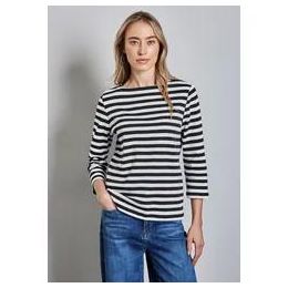3/4-Arm-Shirt Street One, Damen, Gr. 34, blau (tiefblau), Web, 100% Baumwolle, gestreift, normal normal, U-Boot-Ausschnitt, abgesteppt, Shirts 3/4-Arm-Shirt, aus reiner Baumwolle