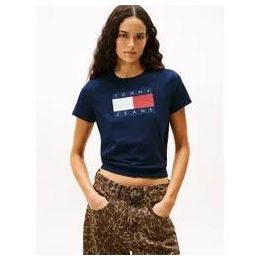 Tommy Hilfiger Kurzarmshirt TOMMY JEANS "TJW REG TJ FLAG SS TEE", Damen, Gr. XL (42), blau (schwarz night navy), Single Jersey, Obermaterial: 100% Baumwolle, bedruckt, regular fit, Rundhals, Shirts