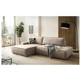 Ecksofa Home Affaire "SHERWOOD, Schlafsofa in L-Form offen (275cm), Cord, Leinenoptik", braun (hellbraun), B:275cm H:85cm T:167cm, 100% Polyester, Sofas, Ecksofa, Schlaffunktion und Bettkasten, Kedernaht, hoher Sitz- & Liegekomfort