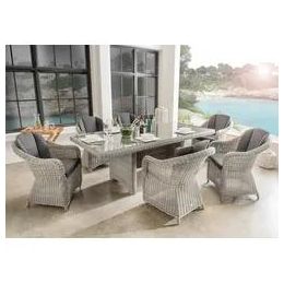 Sitzgruppe Destiny "Malaga Luna", wei&szlig; (vintage wei&szlig;), B:62cm H:85cm T:70cm, Aluminium, Glas, Polyrattan, Sitzm&ouml;bel-Sets, bestehend aus 6x Sessel, 1x Tisch, inkl. Auflagen
