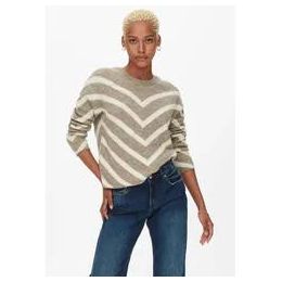 Strickpullover Only "ONLELIZA L/S PULLOVER KNT NOOS", Damen, Gr. XS, beige (mermaid stripes wg), Strick, Obermaterial: 81% Polyacryl, 19% Polyester, gestreift, gerade normal, Rundhals, Strickb&uuml;ndchen, Pullover Strickpullover, Kunstfaser, regular fit